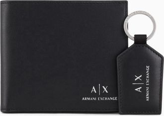 A|X Armani Exchange Herren Essential Plain Leather, 2 pezzi Gift Set Wallet&Keychain