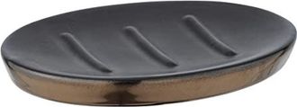 WENKO Seifenablage Brandol, Seifenschale zur Aufbewahrung von Handseife, aus hochwertiger Keramik, 10 x 1,5 x 12 cm, Schwarz/Kupfer