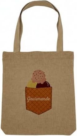 Fabulous Sac Shopping Tote Bag Aspect Lin - Poche Surprise Gourmande Glace Illustration Dessert - Sac de Courses Toile Epaisse 360g Beige Naturel Cabas Port&eacute; E