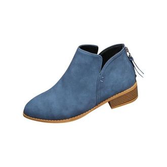 Generic Bottines Chelsea d&eacute;contract&eacute;es &agrave; talon bas pour femme - Fermeture &eacute;clair dans le dos - Style classique - Talon bloc plat - Couleur unie - Pour lext&eacute;ri