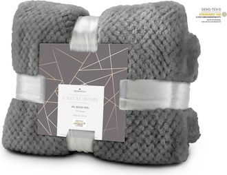 Römer Wellness XXL Decke Feel Grau, extra große Kuscheldecke auch für Paare: 220 x 240 cm, 275 g/m², weich, warm, flauschig, ganzjährig als Wohndecke, mit Satinband 