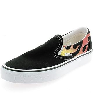 Vans Classic Baskets &agrave; enfiler, motif flamme, noir/noir/blanc v&eacute;ritable, pointure homme et femme 40