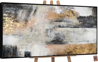 Yohji Yamamoto Art Luxus Abstrakt Design Acryl Gemälde auf Leinwand Farbmagie handgemalt Wandbilder Wohnzimmer modern Wohndekor Bilder Büro Gold grau echte Kunst 140