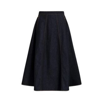 Alberta Ferretti Ausgestellter Denim-Midirock mit AF-Logo - - Skirts - Damen - Blau - S