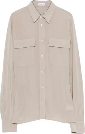 Brunello Cucinelli Femme, Blouses et Chemises, Beige, Taille: 40 FR Chemise en Cr&ecirc;pe de Chine