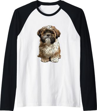 Whyitsme Design Gestromte und wei&szlig;e Shih Tzu Hunde-Illustration Raglan