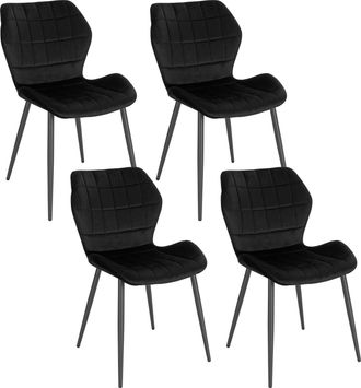 Woltu Esszimmerstühle 4er Set, Küchenstuhl, Polsterstuhl, Wohnzimmerstuhl mit Rückenlehne, gepolsterter Stuhl mit Samtbezug, Metallbeine, Schwarz, BH356sz-4