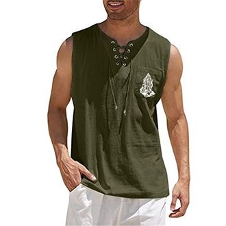 Generic Chemise en coton et lin pour homme - Hauts dentra&icirc;nement d&eacute;t&eacute; pour homme - Haut de printemps et d&eacute;t&eacute; d&eacute;contract&eacute; - Haut sans manches en coton - D&eacute;bard