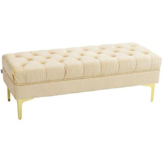 HOMCOM Homcom - Banc banquette capitonn&eacute;e style classique chic dim. 118L x 45l x 42H cm pi&egrave;tement m&eacute;tal dor&eacute; velours beige