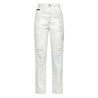 Philipp Plein Denim Hosen Mom Fit mit Kristallen - - Jeans - Damen - Wei&szlig; - W26
