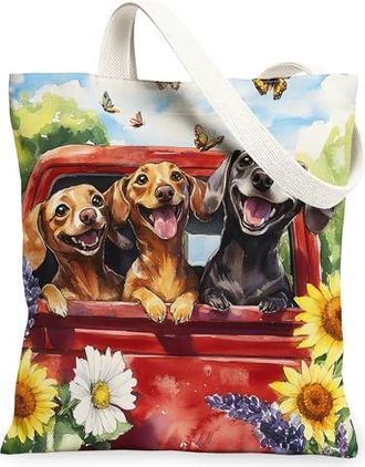 Generic Sac fourre-tout en toile de 33 x 38 cm, motif chien maltais, camion, jardin, marguerite, chiot pittoresque, sac d&eacute;picerie, sac d&eacute;picerie r&eacute;utilisable 