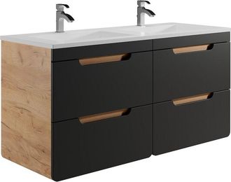 Vente-Unique Meuble de salle de bain suspendu avec vasque &agrave; encastrer - Coloris naturel et anthracite - 120 cm - ARUBA