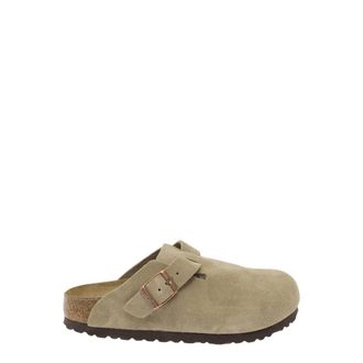 Birkenstock Beige Wildleder-Mules mit graviertem Logo - - Shoes - Damen - Beige - 42 EU