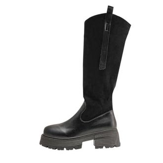 Generic Bottes montantes au genou pour femme - Talon bloc &eacute;pais - Extensible - Bout rond - Couleur unie - Fermeture &eacute;clair lat&eacute;rale - Confortables - Automne e