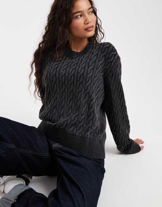 Levi's Boyfriend-Strickpullover in Grau mit Zopfmuster