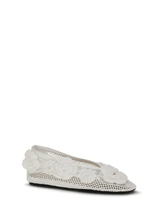 Ganni Womens Jenny Mesh Ballerinas Egret Flat Shoes