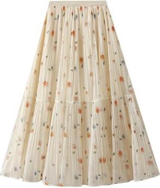 Generic Jupe Fleurie Chiffon Femme Légère Style Bohème Jupe Midi Tendance Été 2025 Plage Coupe Évasée