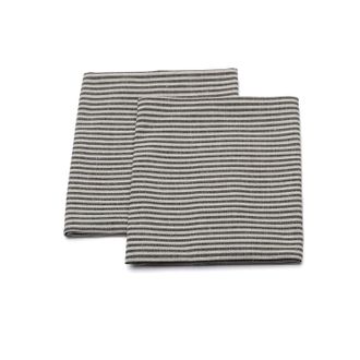 LinenMe Set mit 2 Geschirrtücher Halbleinen 47x70 cm Jazz - Küchentücher & Handtücher Natürlich 53% Leinen, 47% Baumwolle mit Aufhänger in Schwarz gestreift, 