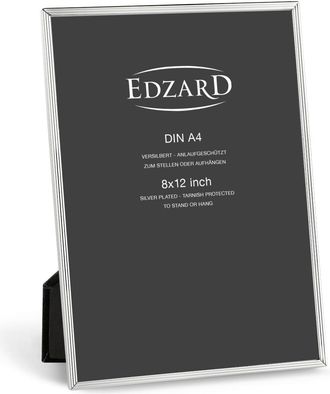 Edzard Bilderrahmen Simone für Foto 21 x 30 cm, edel versilbert, anlaufgeschützt, mit Samtrücken, inkl. 2 Aufhängern, Fotorahmen zum Stellen und Hängen