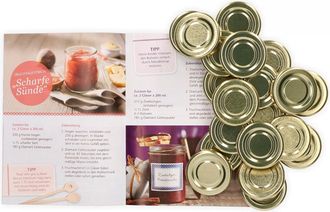 MamboCat 20er Set Deckel to 43, passend für 37 ml / 53 ml Gläser, Gold lackiert, Schraubdeckel für Sturzgläser, mit Gummidichtung incl. GRATIS Diamant-Zucker R