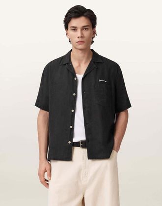 AllSaints Wilder - Kurz&auml;rmliges Hemd in Schwarz