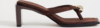 Topshop Nadeem - Sandales &agrave; talon mi-haut et entredoigt avec finition m&eacute;tallique - Chocolat-Marron