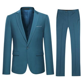 AlltheMen 2-teiliger Slim Fit Anzug in schlichtem Design in Seeblau
