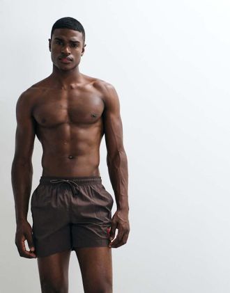 HUGO BOSS HUGO Red - Badeshorts in Braun mit eckigem Logo