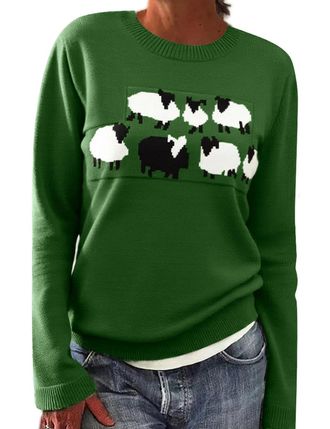 Heekpek Norweger Pullover Damen Winter Herbst Rundhals Weihnachtspullover L&auml;ssig Lose Damenpullover Langarm Strickpullover Winterpullover Warm Oberteil Elegan