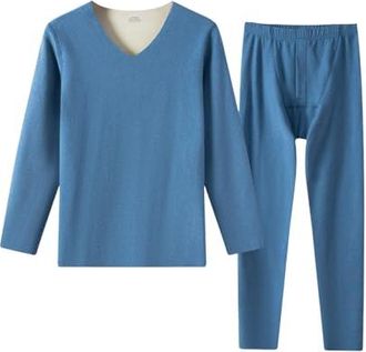 Generic Lot de 2 sous-vêtements thermiques pour homme - Col en V - Manches longues - Doublure en polaire épaisse - Confortable - Extensible - Léger et solide,