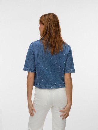 Vero Moda Jeansbluse VMDIONNE 2/4 EMB DENIM SHIRT RA375 Baumwollmischung, regular fit, Stickerei