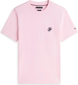 Tommy Hilfiger Glattes T-Shirt aus Baumwolle mit Monogramm-Stickerei, Regular Fit in