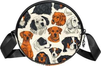 Generic Sac &agrave; bandouli&egrave;re rond pour femme, races de chiens, petit sac &agrave; dos &agrave; bandouli&egrave;re avec fermeture &eacute;clair, bretelles r&eacute;glables, sac &agrave; main rond d&eacute;contra