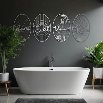 Generic Metall-Wandkunst, Wanddeko, Badezimmerdeko, 4-teiliges Boho-Badezimmer-Set, rustikale Badezimmerdeko, Boho-Badezimmerdeko, b&ouml;hmische Toilettendeko, b&ouml;
