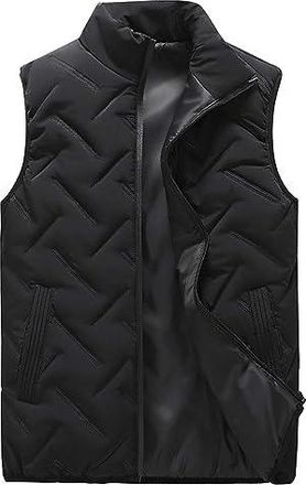 Generic Gilet en duvet pour homme - Noir - Gilet dhiver pour homme - Couleur unie - Gilet matelass&eacute; - Col montant - Doudoune avec fermeture &eacute;clair - Gilet de 