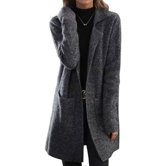 Generic Cardigan long en tricot léger ouvert sur le devant pour femme, manteau habillé, décontracté, tenue dautomne, gris foncé, XL