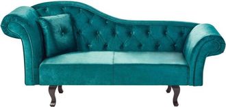 Beliani Chaiselongue Smaragdgr&uuml;n Samtstoff Rechtsseitig Gesteppt mit Kissen Chesterfield Stil Retro-Design Relaxliege Wohnzimmer Schlafzimmer Indoor