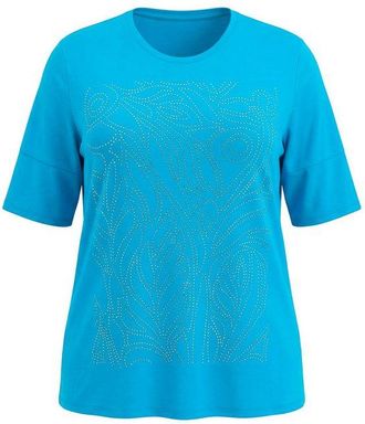 Ulla Popken T-Shirt T-Shirt Glitzermotiv Rundhalsausschnitt Halbarm