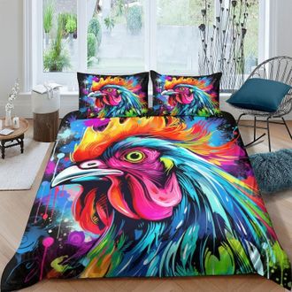 Generic Bettwäsche-Set, Mikrofaser, Tier Huhn 3D Gedruckt Kinder Junge Bettbezug Set Super Weiche Bettbezug 2 Kissenbezug - Reißverschluss Einfache Pflege - H