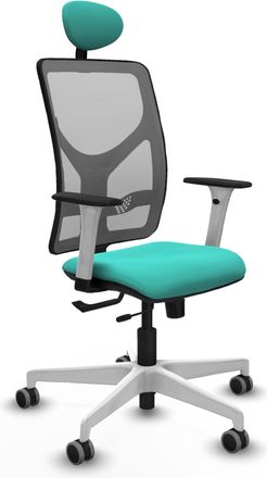 Piqueras y Crespo B&uuml;rostuhl mit R&uuml;ckenlehne und wei&szlig;en und schwarzen Armlehnen, h&ouml;henverstellbare Lendenwirbelst&uuml;tze und festes Kopfteil, ausgestattet mit Syncro/Trasla