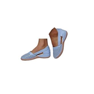 Generic Sandales &agrave; bout ferm&eacute; pour femme - Espadrilles en maille ajour&eacute;e et respirante - Sandales de marche compens&eacute;es &agrave; t&ecirc;te ronde - Coupe large - Sandales p