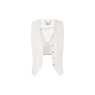Elisabetta Franchi Femme, Vestes, Blanc, Taille: 40 FR Gilet en lin m&eacute;lang&eacute;