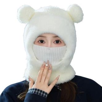 Generic Bonnet dhiver 3 en 1 avec &eacute;charpe et masque, coupe-vent et chaud, cr&egrave;me, S