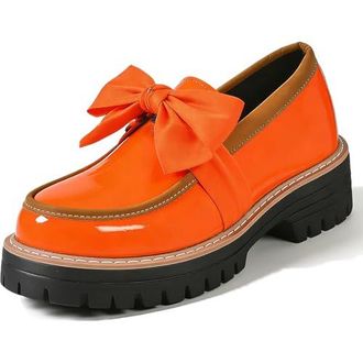 Generic Mocassins verni pour femme - Large largeur - Avec noeud - &Eacute;l&eacute;gants - Mocassins d&eacute;contract&eacute;s et confortables, Orange, 39.5 EU