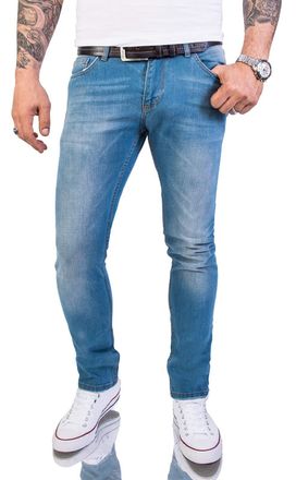 Rock Creek Herren Jeans Hose Slim Fit Stretch Jeans Herrenjeans Herrenhose Denim Stonewashed Hellblau Raw Used-Look Basic RC-2148 Stoneblue W38 L34