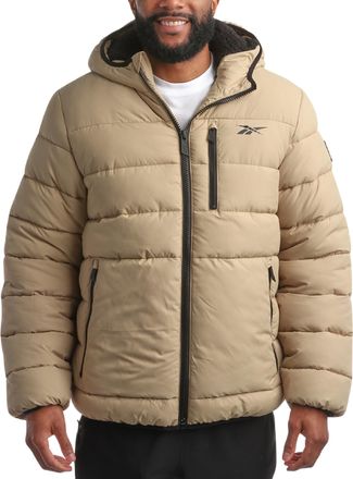 Reebok Herren-Winterjacke - schwerer Sherpa-Futter, Puffer-Parka, Herren-Wintermantel, isoliert, gesteppt, Skijacke f&uuml;r Herren, Sand, L