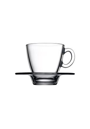 Pasabahce Aqua Service Cappuccino-Tassen mit Teller, Glas, Transparent, 6 Stück