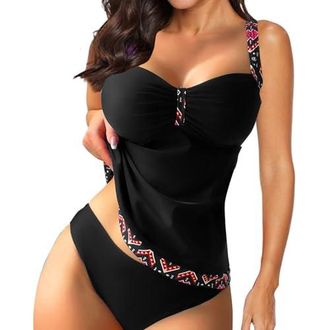 Generico Tankini Femme Mer Maillot &eacute;l&eacute;gant imprim&eacute; floral Swimsuit Deux pi&egrave;ces Set Push Up D&eacute;bardeur et short Monokini Curvy Taille Haute &Eacute;t&eacute; Beachwear pour pl