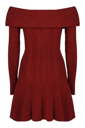 Self Portrait Womens Mini Knitted Viscose Dress Burgundy