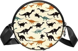 Generic Sac &agrave; bandouli&egrave;re rond pour femme, motif silhouettes de dinosaures, petit sac &agrave; dos &agrave; bandouli&egrave;re avec fermeture &eacute;clair, bretelles r&eacute;glables, sac &agrave; ma